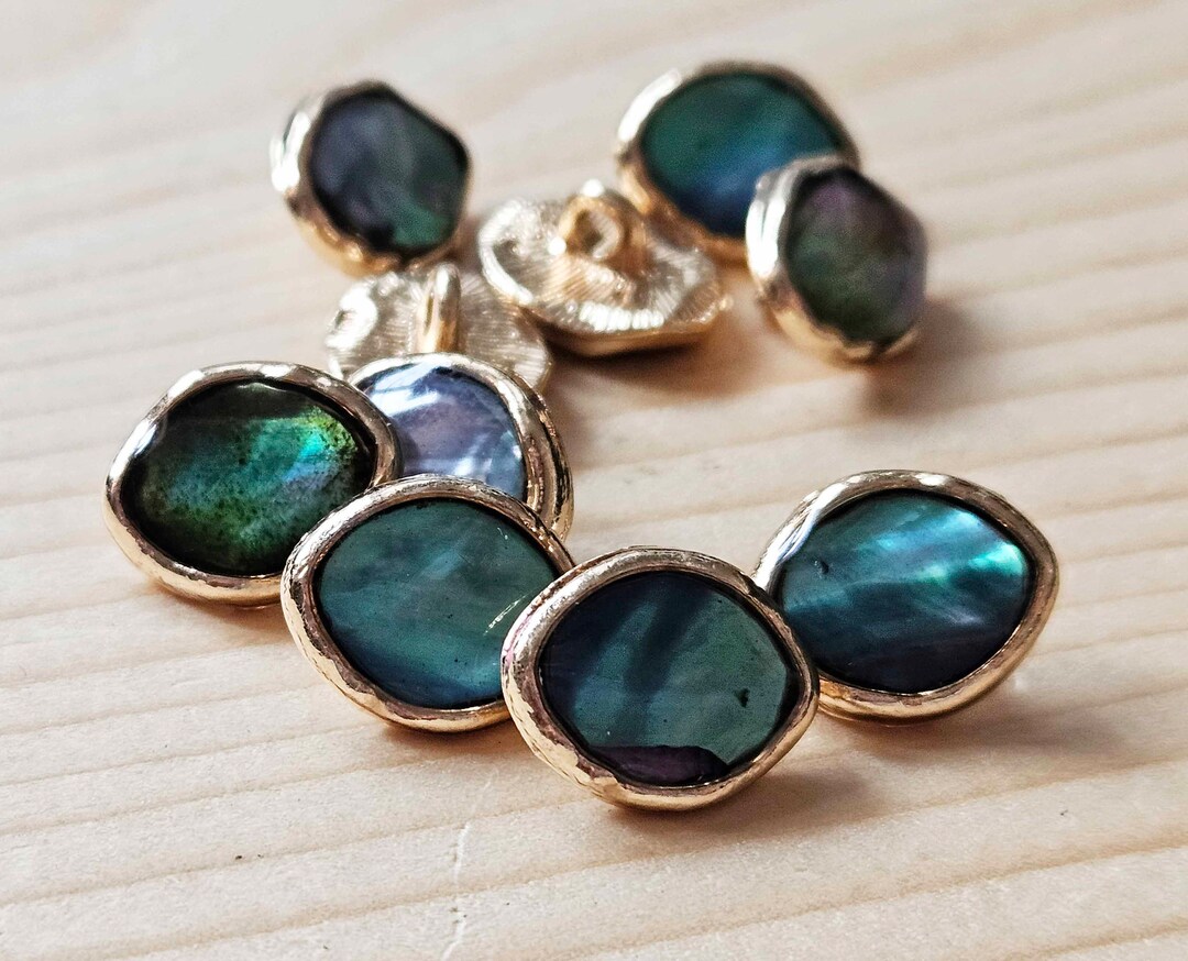 PAUA / 10.513mm / Set of 4 Buttons / Seashell Metal Shank Buttons ...