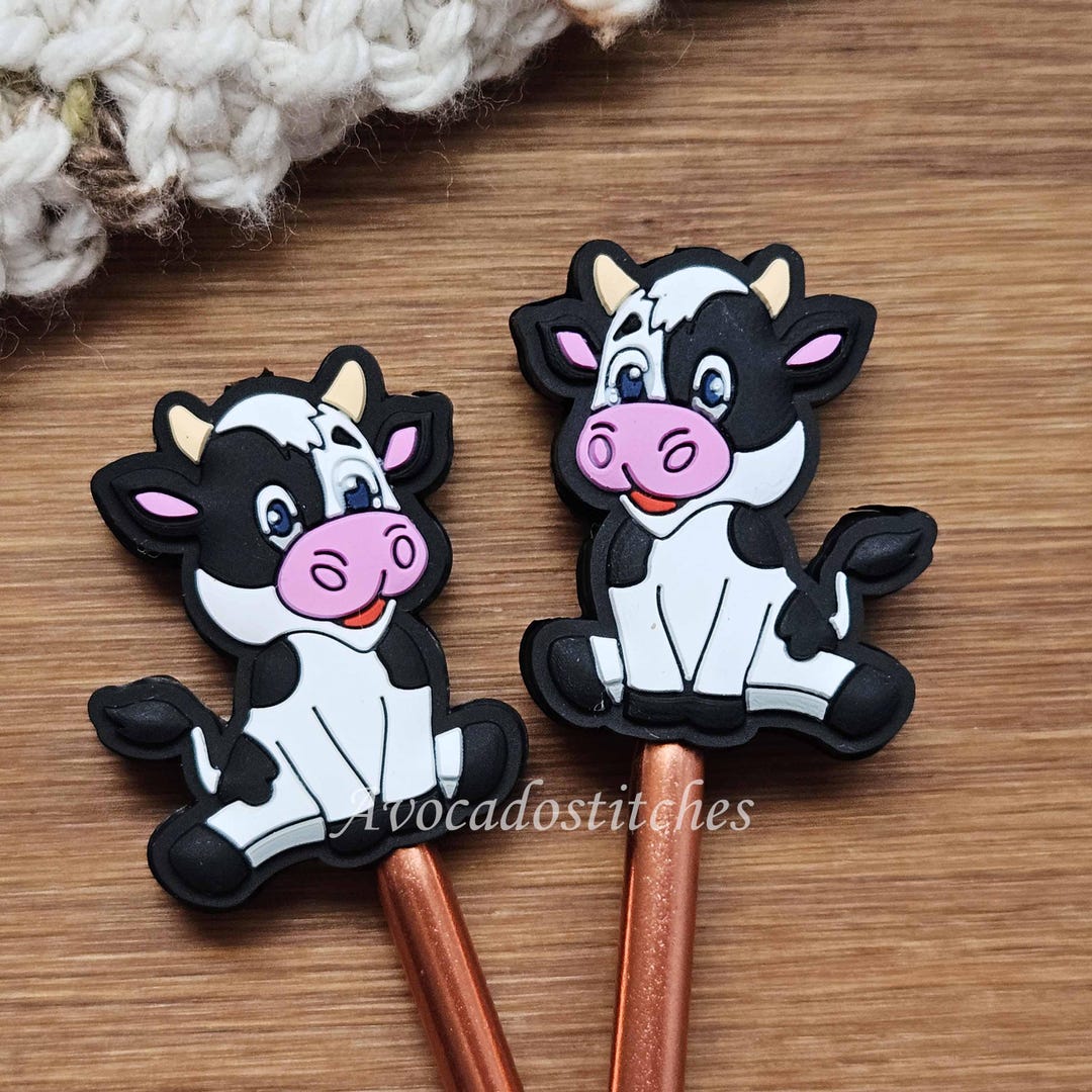 CARTOON COW Stitch Stoppers / 2 Pieces / Knitting Needle Stoppers ...