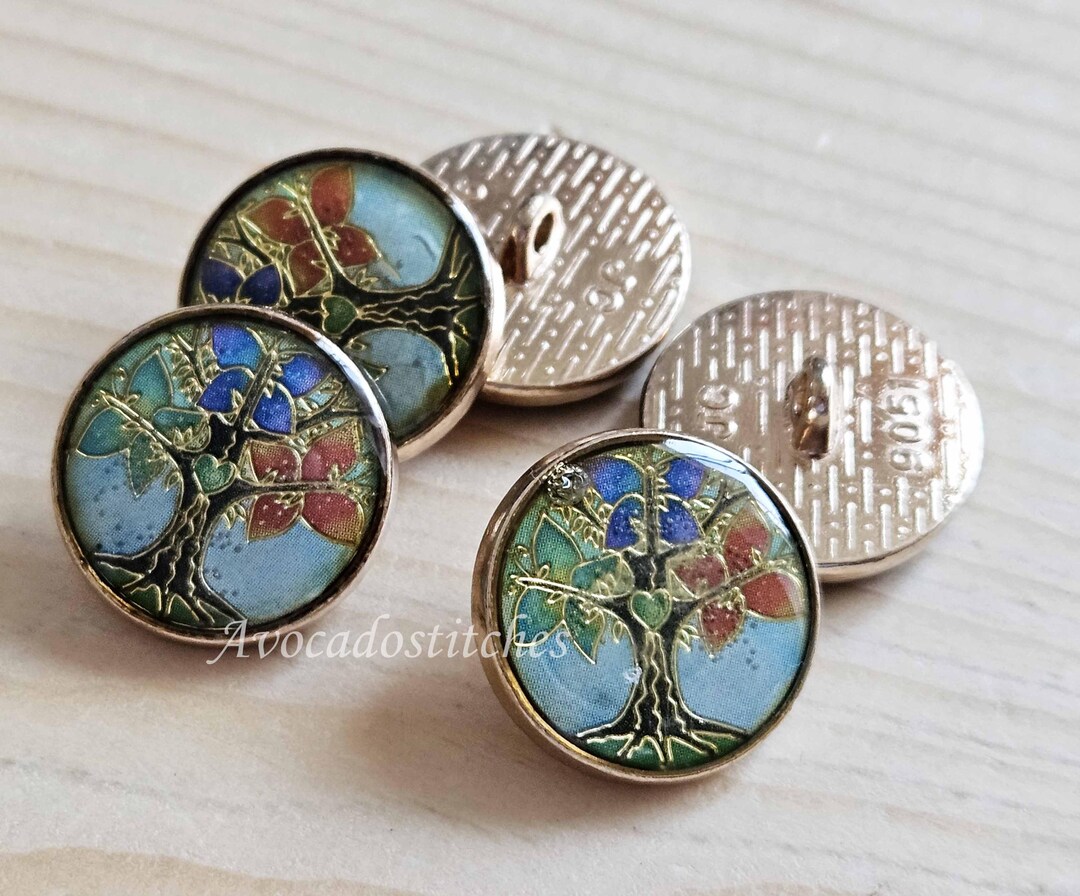 BOHO INDIAN TREE / 18mm - 4 Buttons / Metal Shank Buttons / Sewing ...