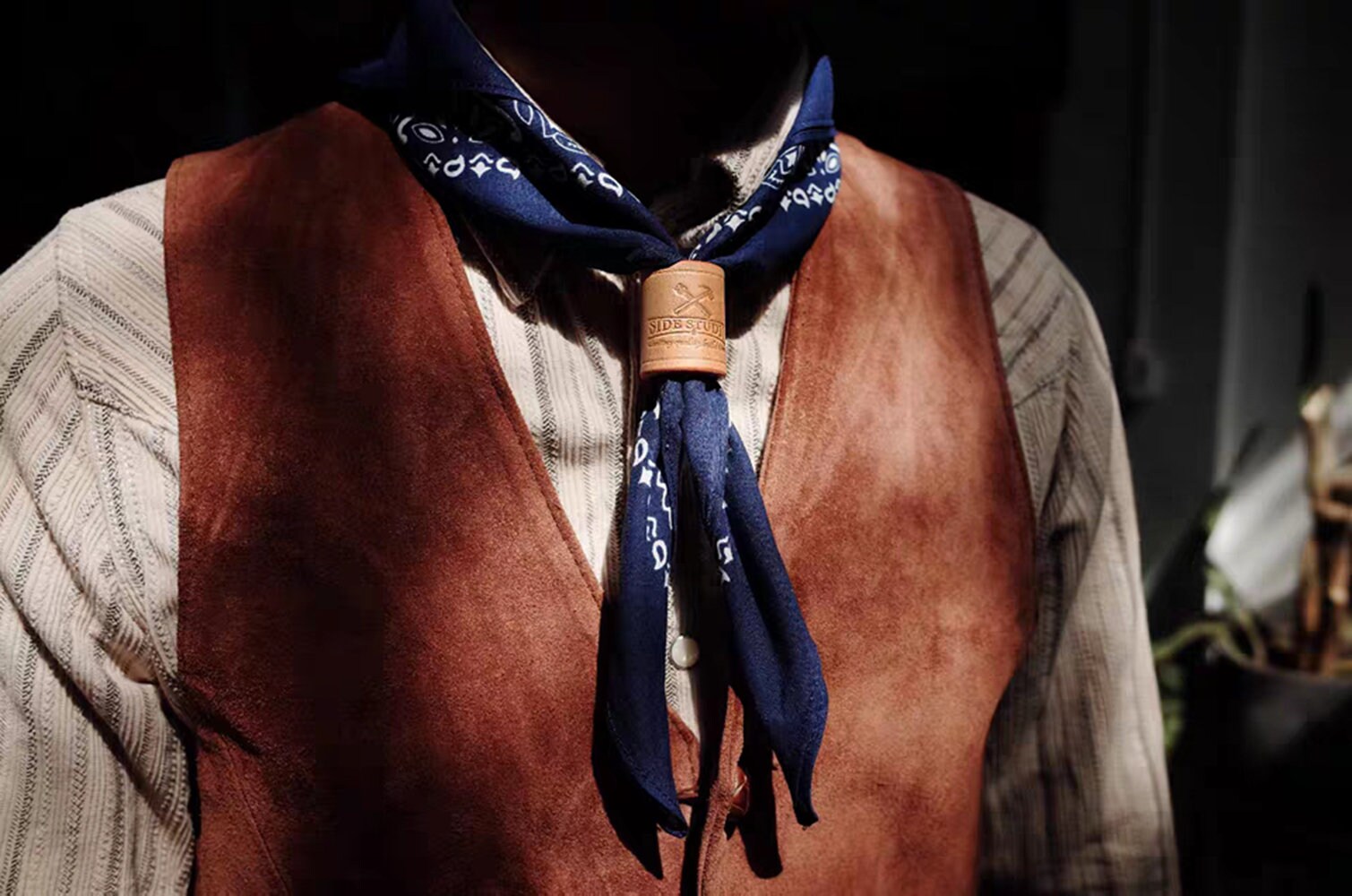 Handmade Leather Scarf Ring, Vintage Cotton Hair Kerchief Scarf, Denim ...