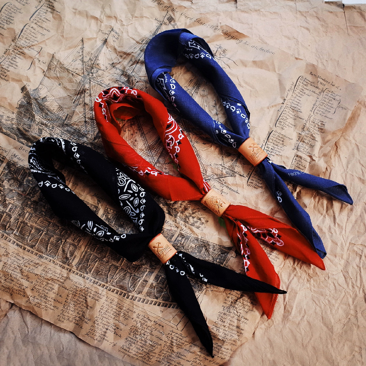Handmade Leather Scarf Ring, Vintage Cotton Hair Kerchief Scarf, Denim ...