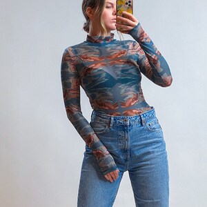 Mesh long sleeve bodysuit Second Skin top Transparent | Etsy