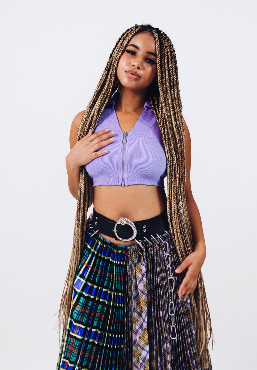 Purple Collared Crop Top: Middle Finger Zipper - Streetwear - Etsy