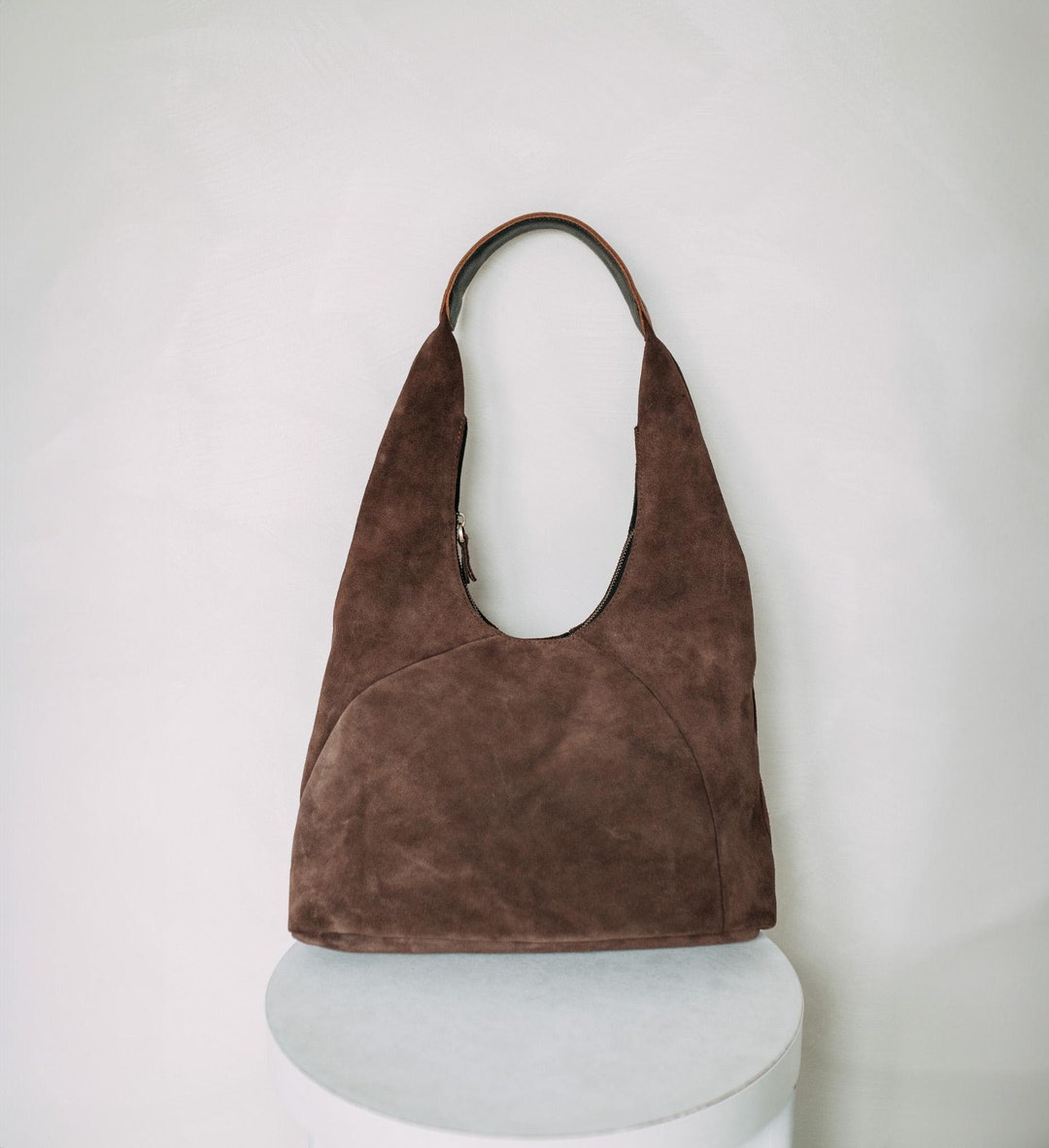 Genuine Suede Dark Chocolate Brown Handbag, Tote Like Leather Bag ...