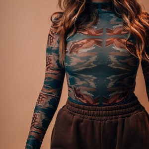 Mesh long sleeve bodysuit Second Skin top Transparent | Etsy