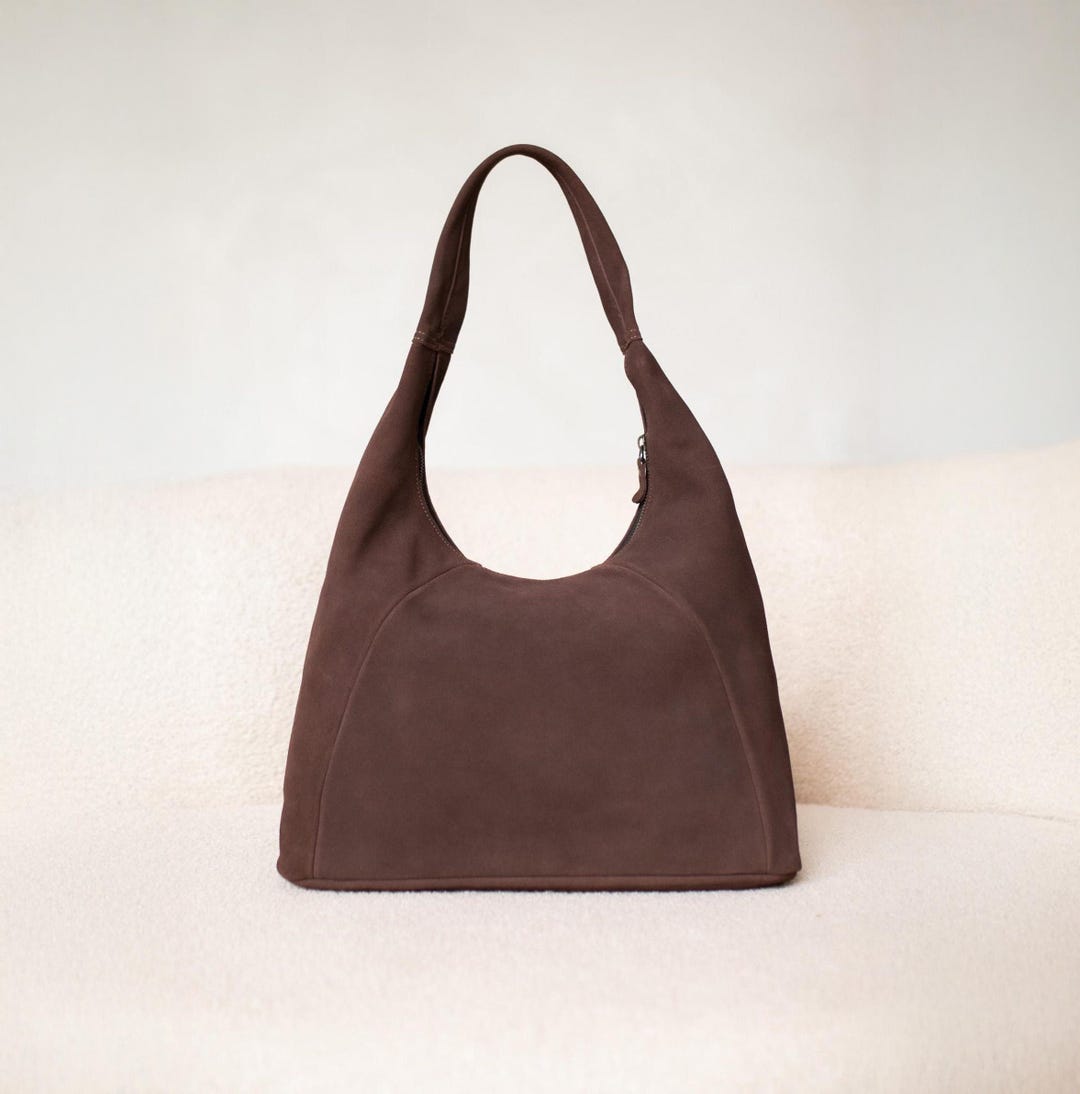 Brown Genuine Suede Tote, Mocha Leather Hobo Shoulder Bag, Large ...