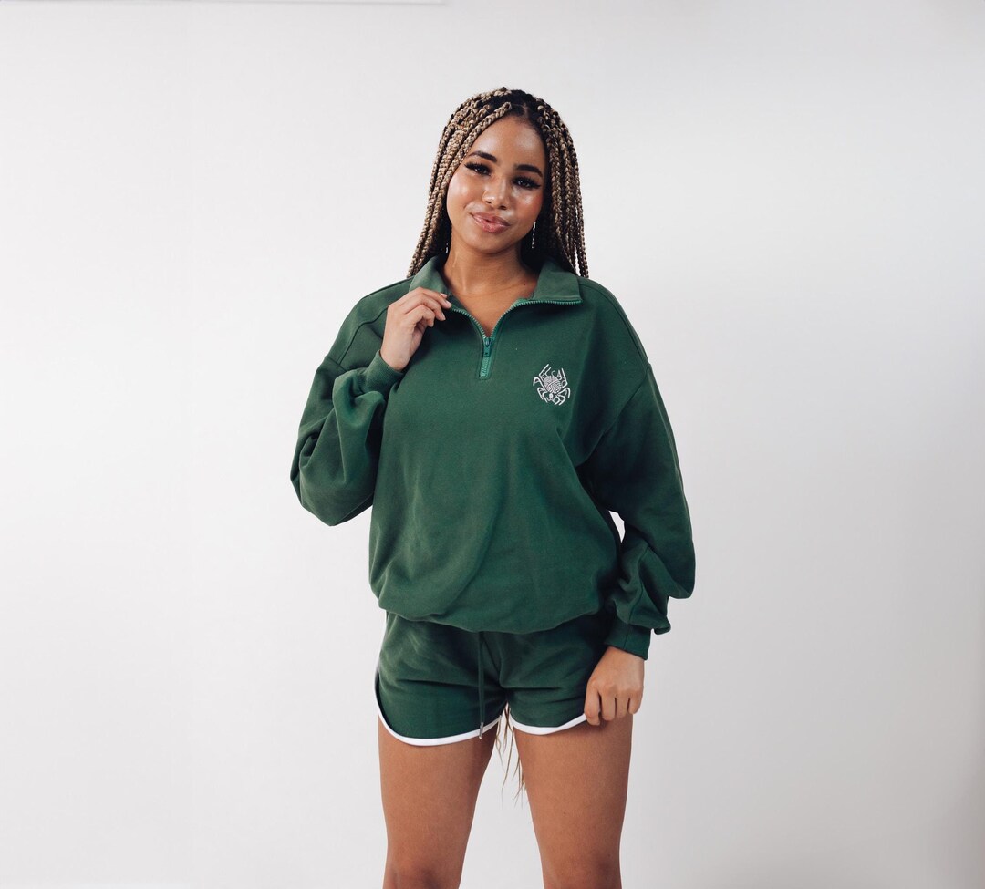 90s Preppy Cotton Lounge Set: Quarter Zip Sweatshirt & Shorts - Etsy