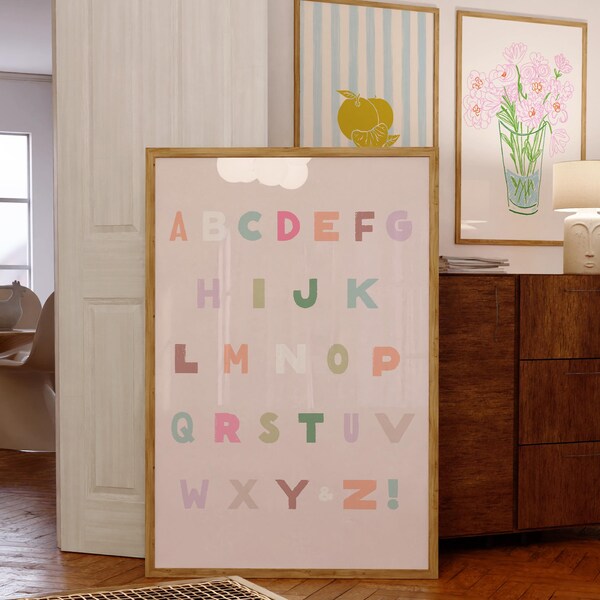 Alphabet Print pink & Blue, Abcs, Playroom Printable Wall Art, Kids ...