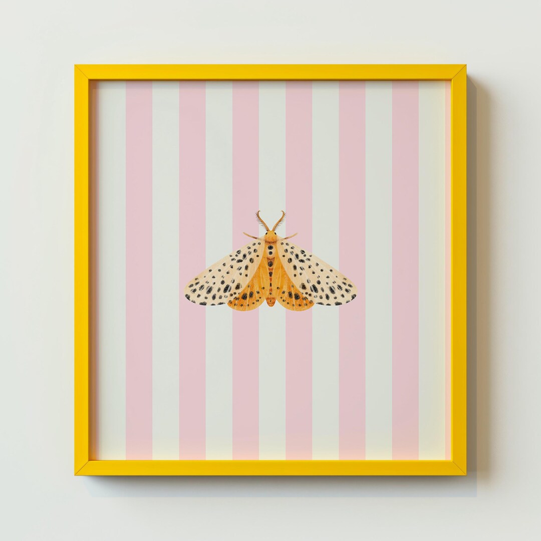 Pink Striped Moth Print: Trendy Botanical Wall Art, Digital Download ...