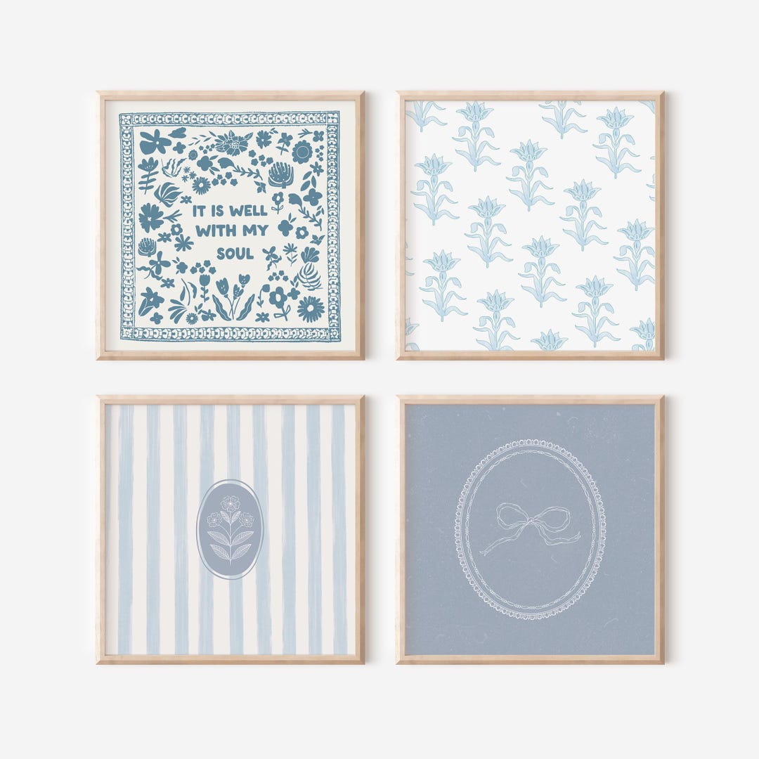 Blue Cottagecore Print Set: Nursery Wall Art, Digital Downloads, Art ...