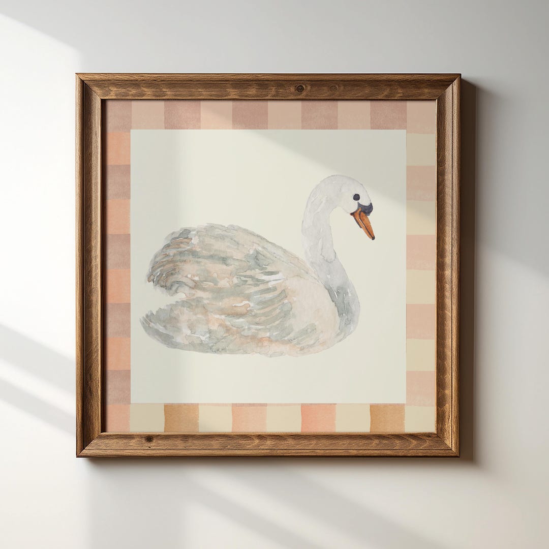 Mauve Swan Print: Checkered Square Wall Artdigital Downloads, Wall Art ...
