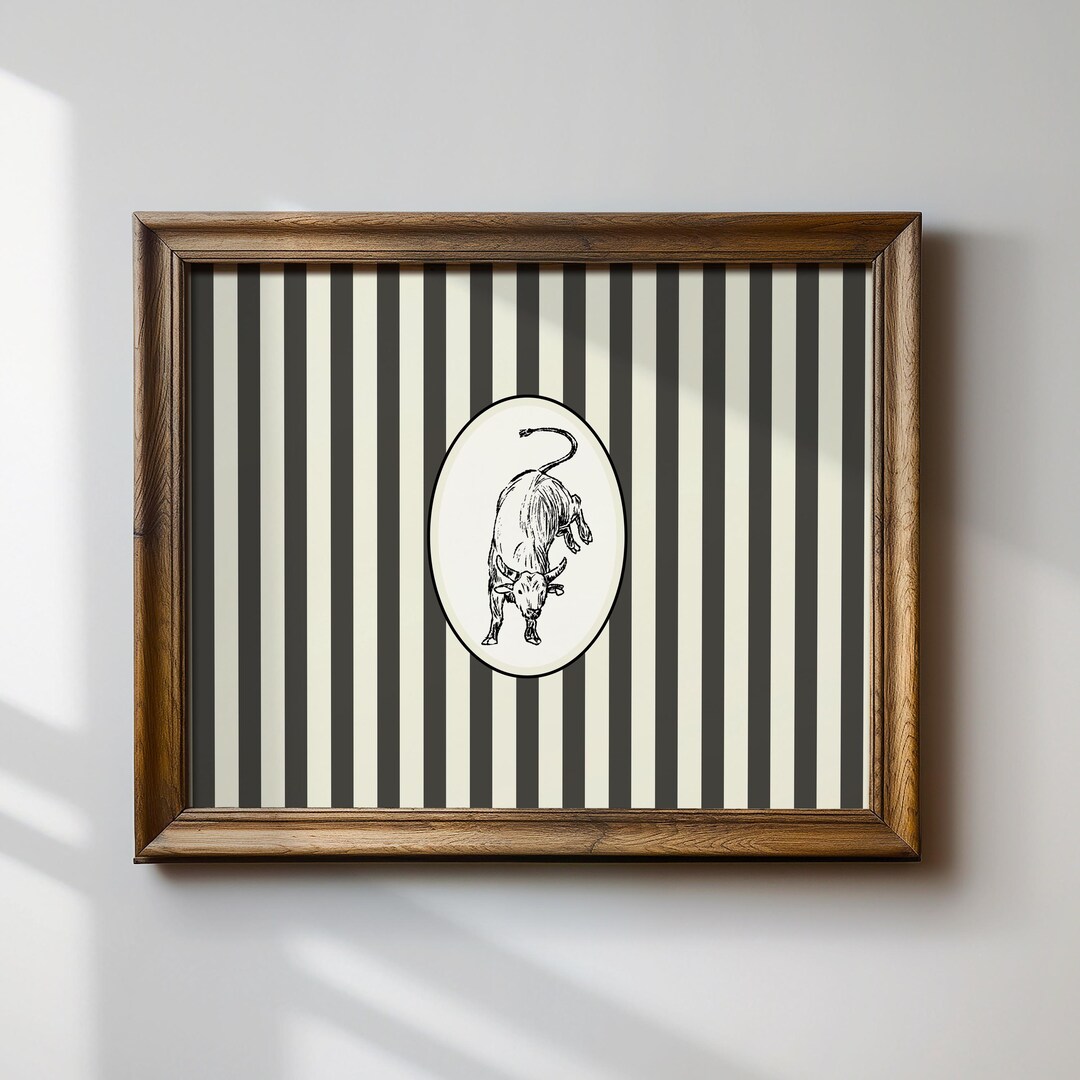 Black and White Striped Bull Western Print: Trendy Cottage Decor ...