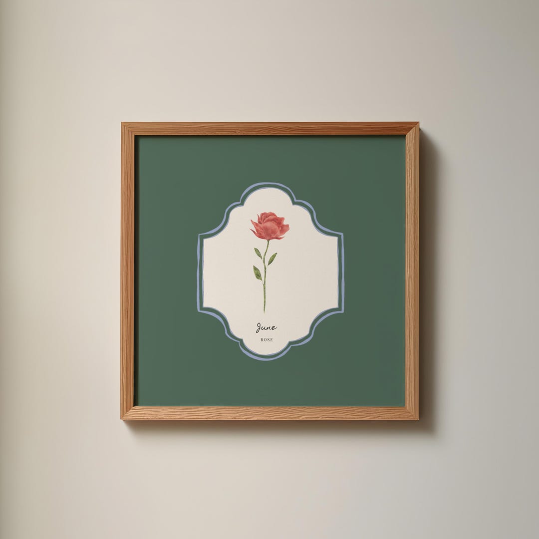 June Birth Flower Print: Rose Square Art, Digital Downloads ...
