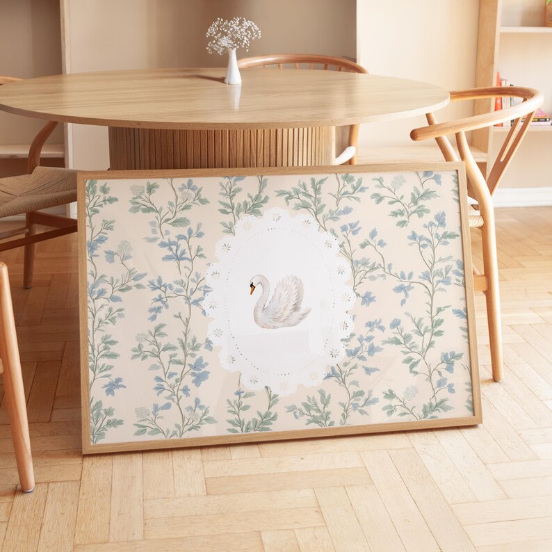 Swan Vintage Inspired Victorian Watercolor Floral Digital Prints ...