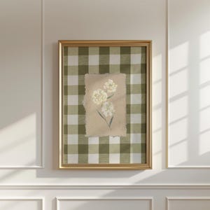 Green Gingham Flower Print, Digital Downloadable Wall Art, Trendy Decor ...