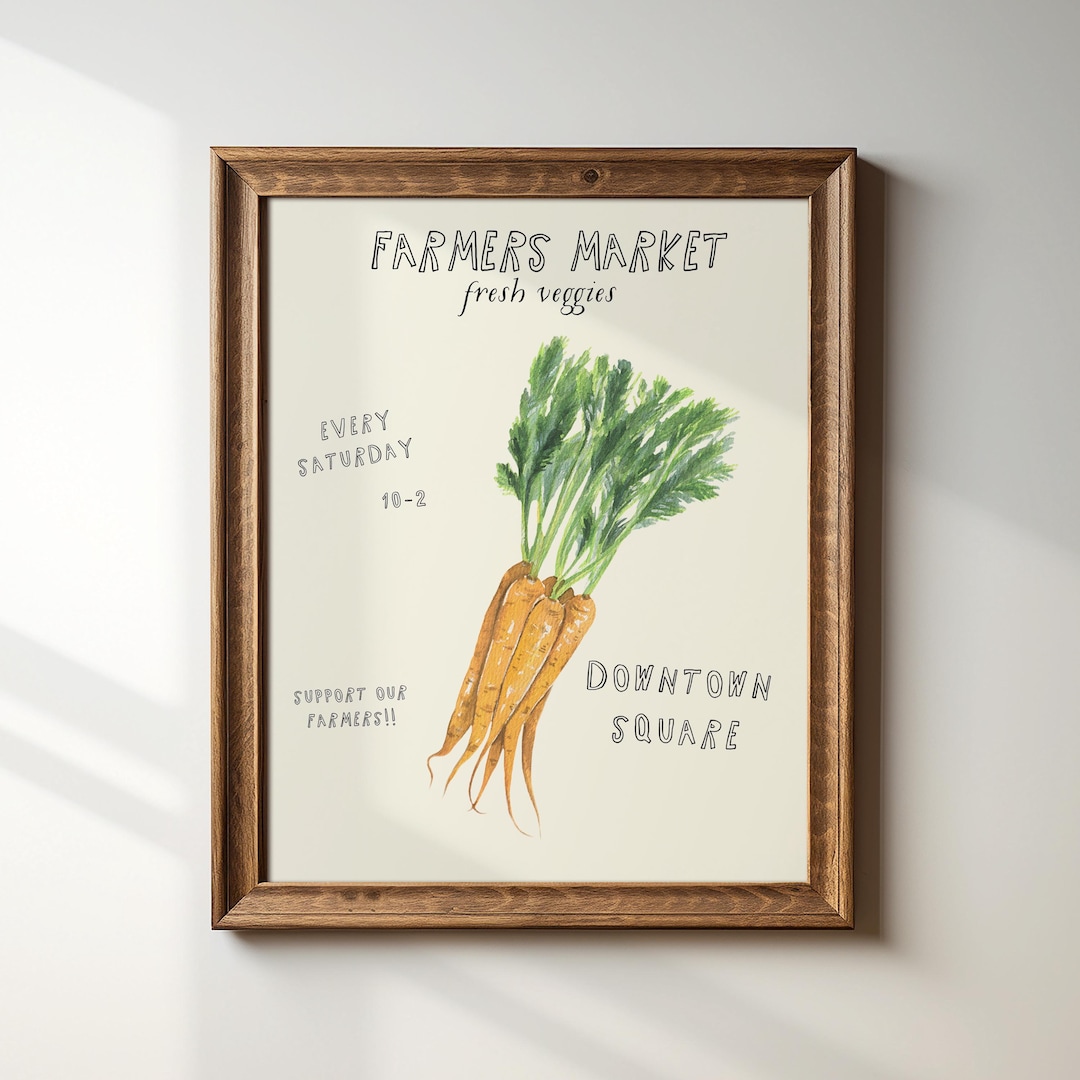 Farmers Market Carrots Illustration Print: Trendy Kitchen Wall Art ...