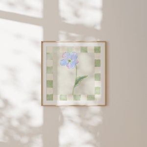 Green Checkered Floral Print: Trendy Botanical Wall Art, Digital ...