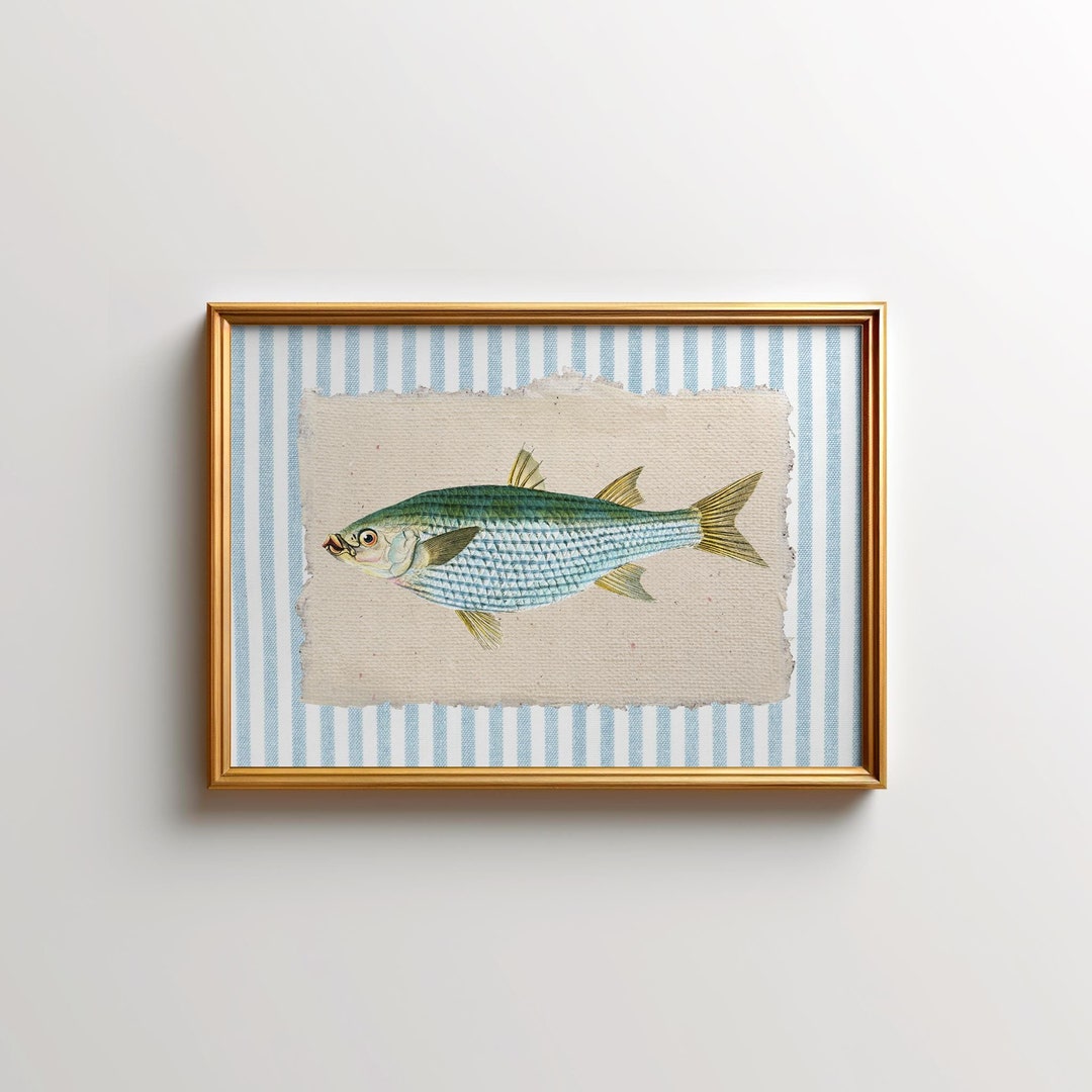 Penelope Striped Blue Mullet Fish Horizontal Print, Digital ...