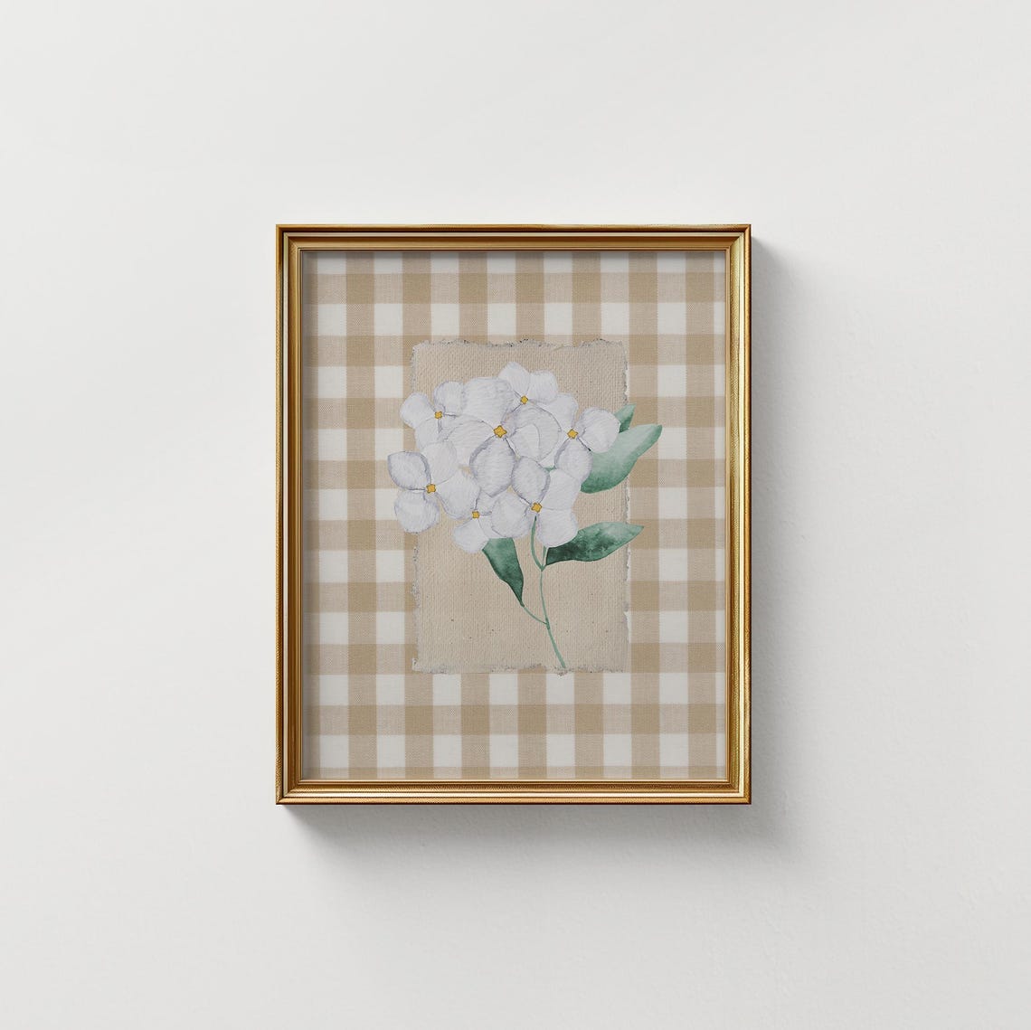 Hydrangea Gingham Print: Vintage Floral Cottage Wall Art, Digital ...