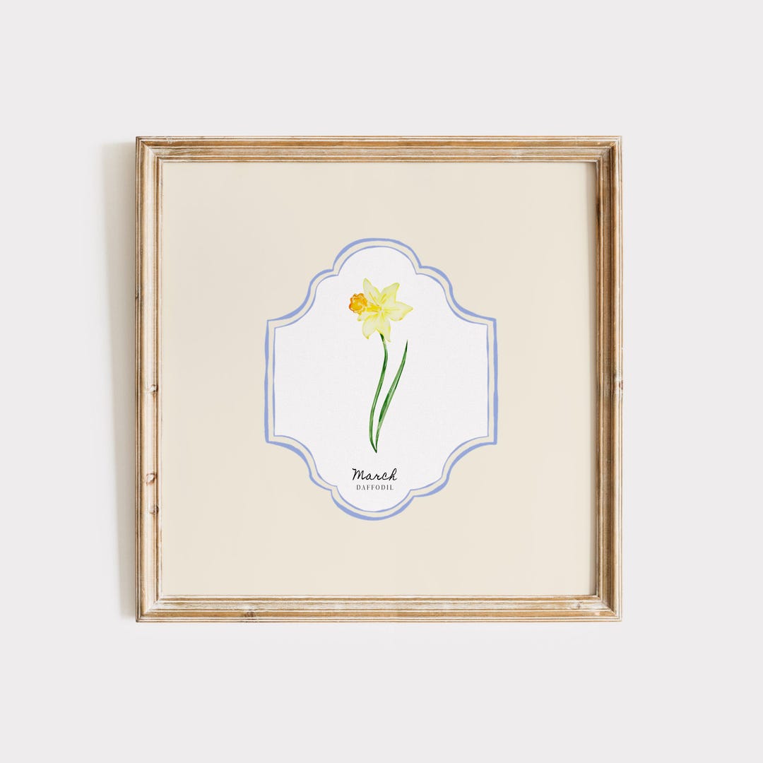 March Birth Flower Print: Daffodil Square Art, Digital Downloads ...