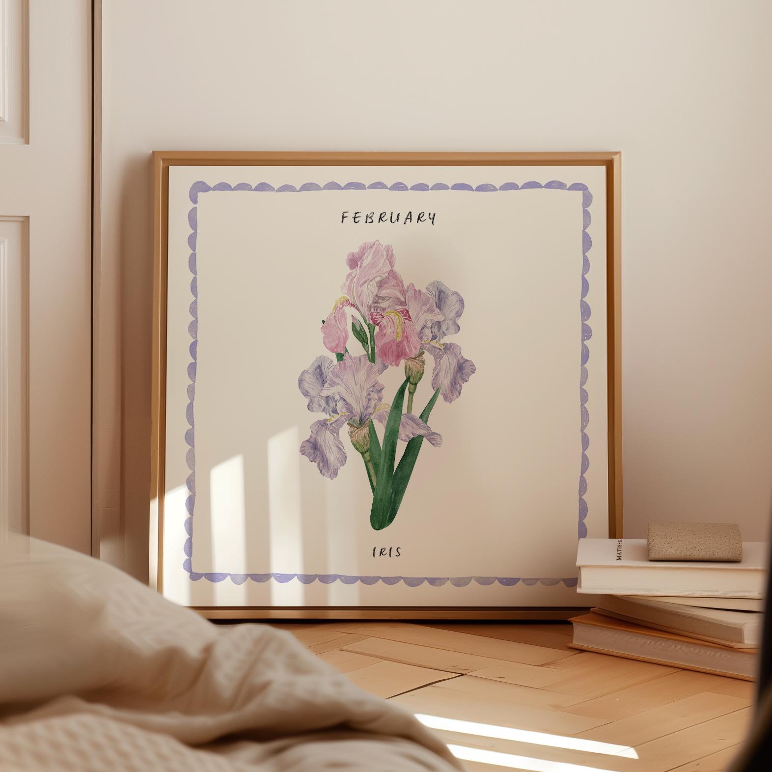 February Birth Flower Art Print: Watercolor Iris, Digital Downloads ...