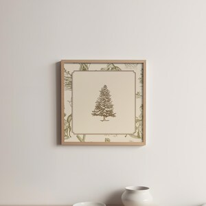 Vintage Green Toile Pine Tree Print, Digital Download Wall Art, Trendy ...