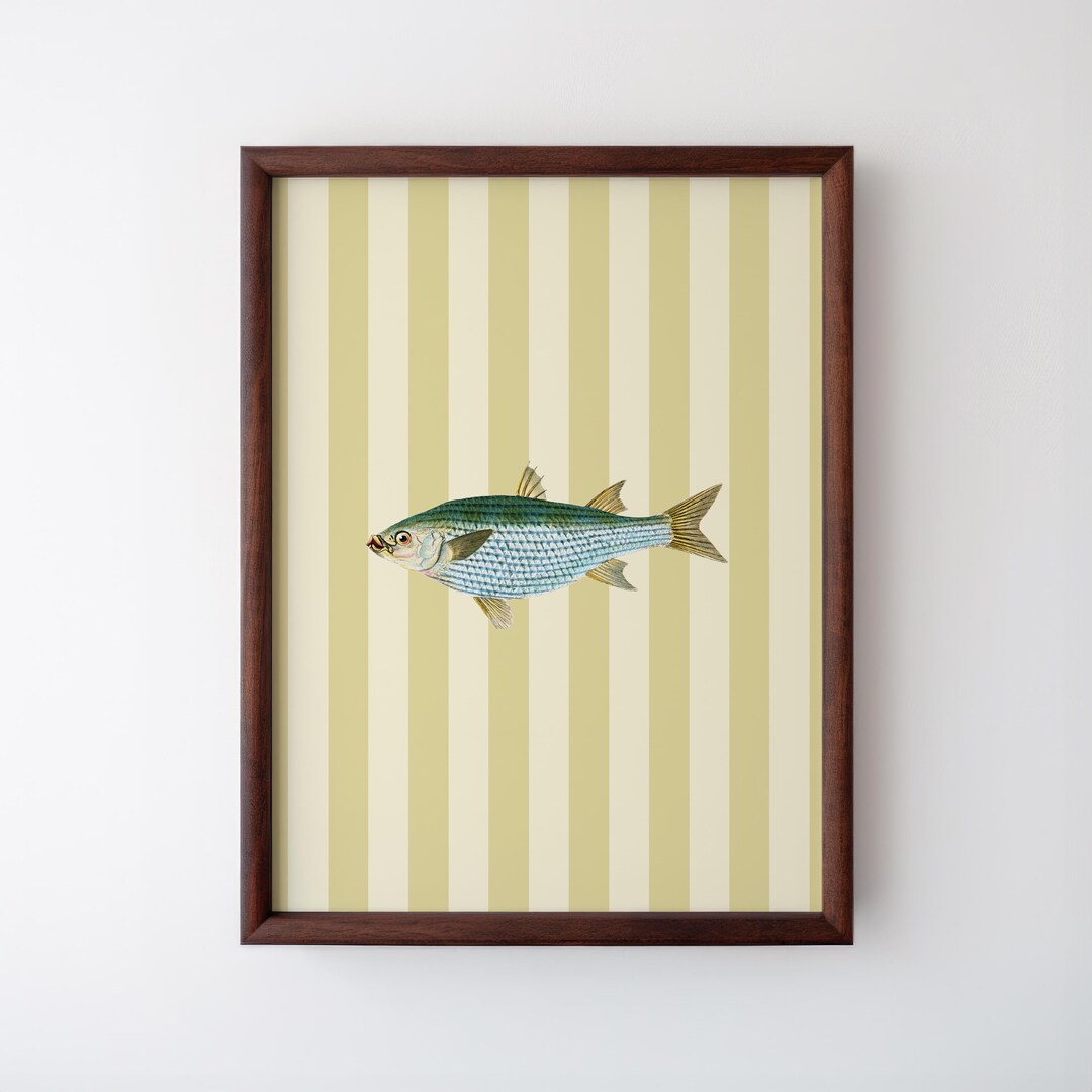 Chartreuse Striped Fish Illustration Print: Coastal Wall Art, Digital ...