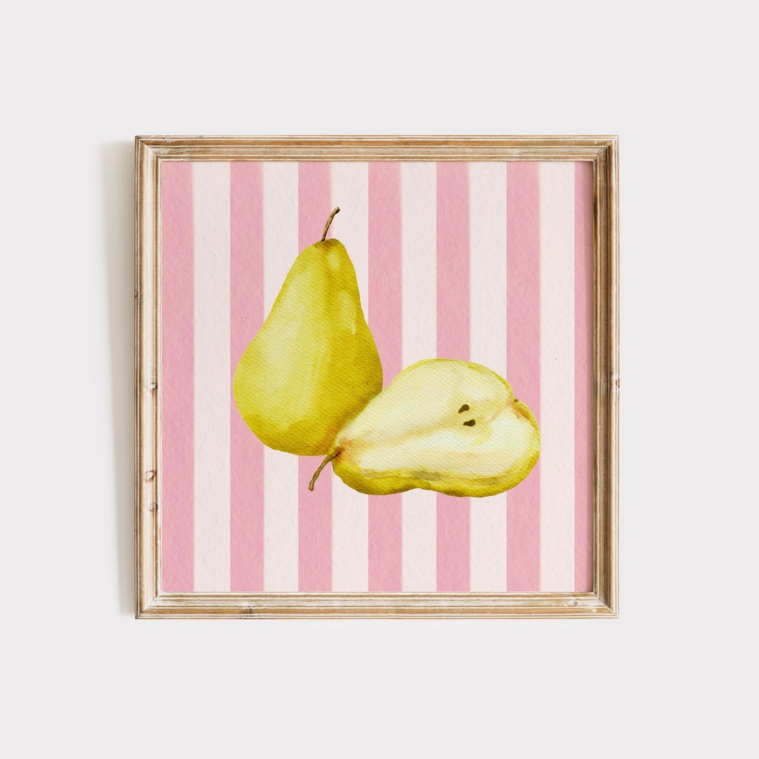 Pear Print: Striped Background, Trendy Kitchen Wall Art, Digital ...