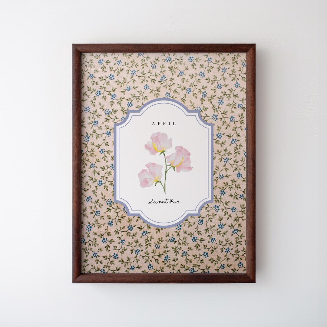 April Sweet Pea Print: Vintage Botanical Illustration, Digital Download ...