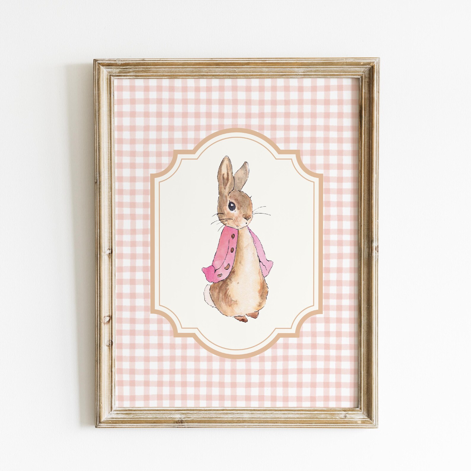 Blush Gingham Pink Flopsy Peter Rabbit Illustration Print, Digital ...