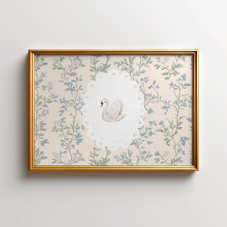Swan Vintage Inspired Victorian Watercolor Floral Digital Prints ...
