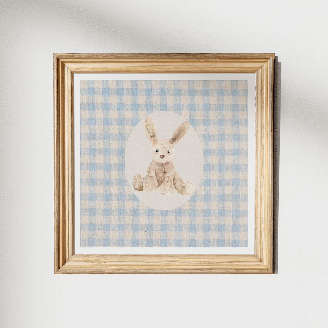 Vintage Gingham Stuffy Bunny Print, Wall Art, Kitchen, Living Room Art ...