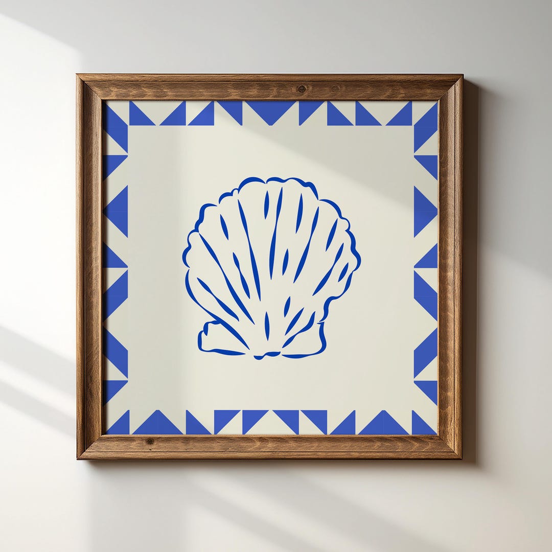 Cobalt Blue Line Drawing Shell Print, INSTANT Digital Downloadable Wall ...