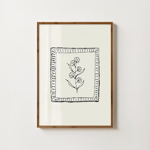 Squiggle Framed Daisies Print: Floral Line Art, Digital Downloads, Art ...
