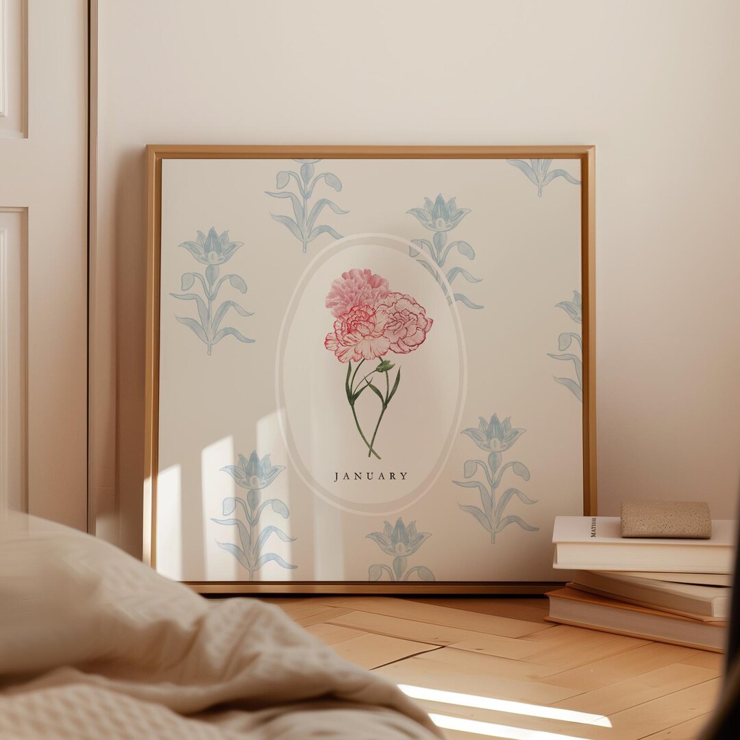 JANUARY, Carnation, Birth Month Flower Print, Square, Gift Idea ...