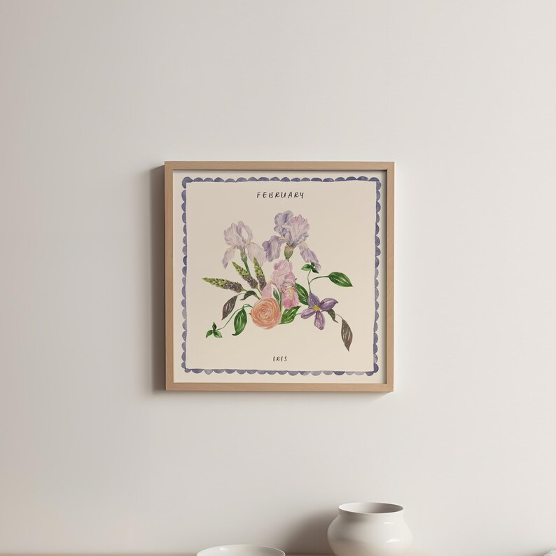 February Birth Flower Watercolor Art Print: Iris Bouquet, Digital ...