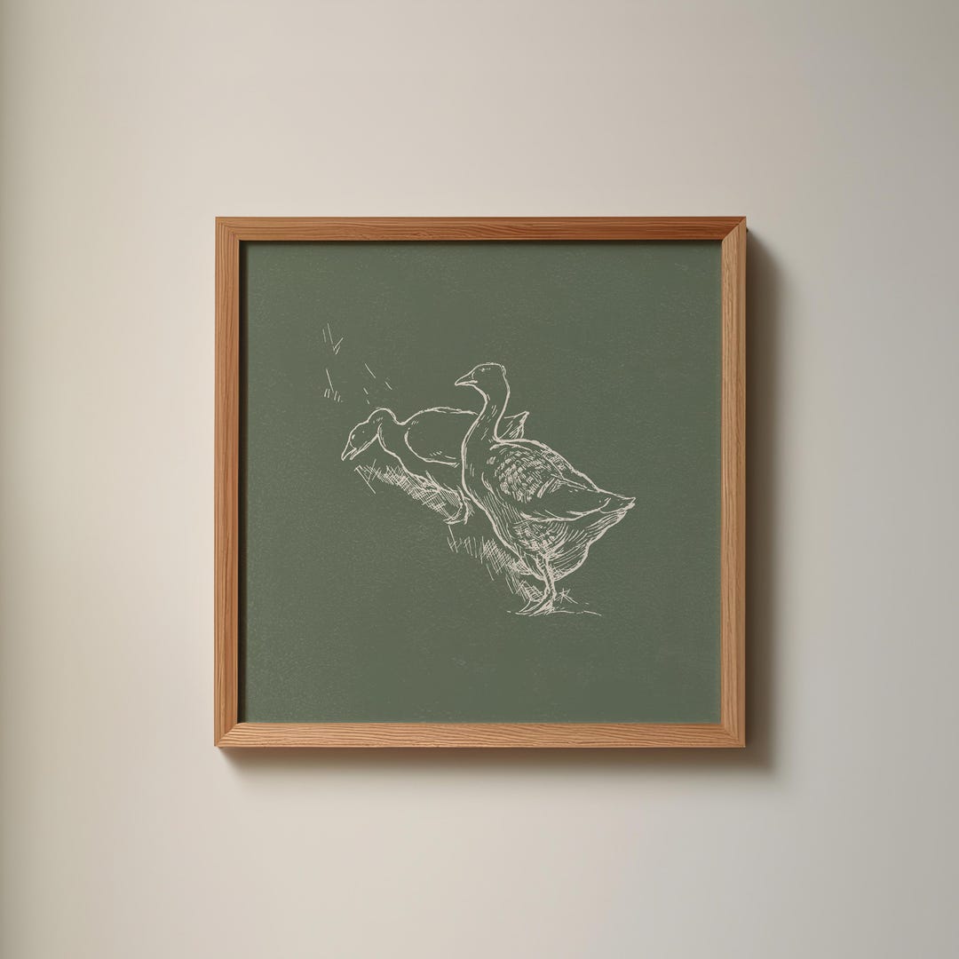 Olive Ducks Square Art Print: Minimalist Line Drawing, Digital Download ...