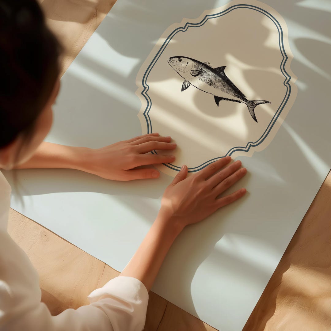 Baby Blue Fish Illustration Print: Vintage Trendy Decor (digital ...