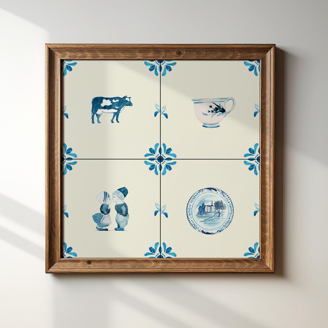 Cottage Blue Delft Tile, French Art Print: Illustration, Digital ...