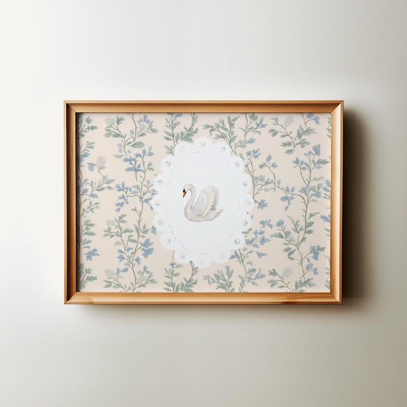 Swan Vintage Inspired Victorian Watercolor Floral Digital Prints ...