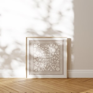 Home Sweet Home Floral Square Print: Minimalist Cottage Decor, Digital ...