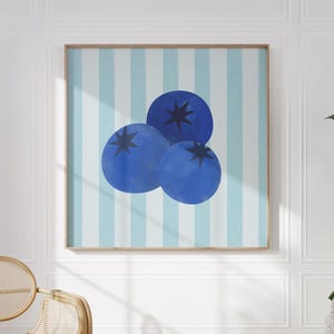 Striped Blueberry Print: Trendy Kitchen Wall Art, Digital Downloads ...