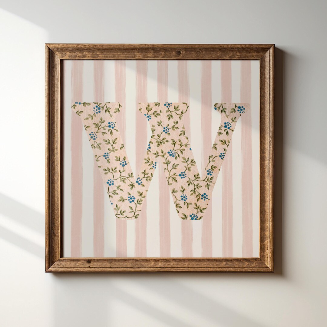 Floral Initial Letter W Print: Watercolor Initial Art, Digital ...