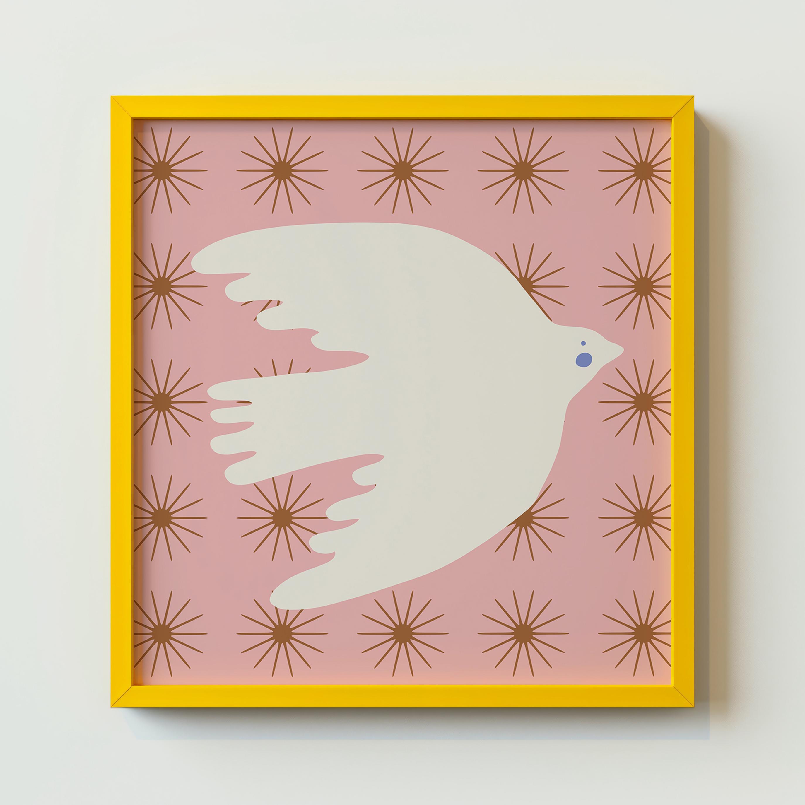 Pink Starry Dove Nursery Print: Abstract Vintage Art, Digital Downloads ...