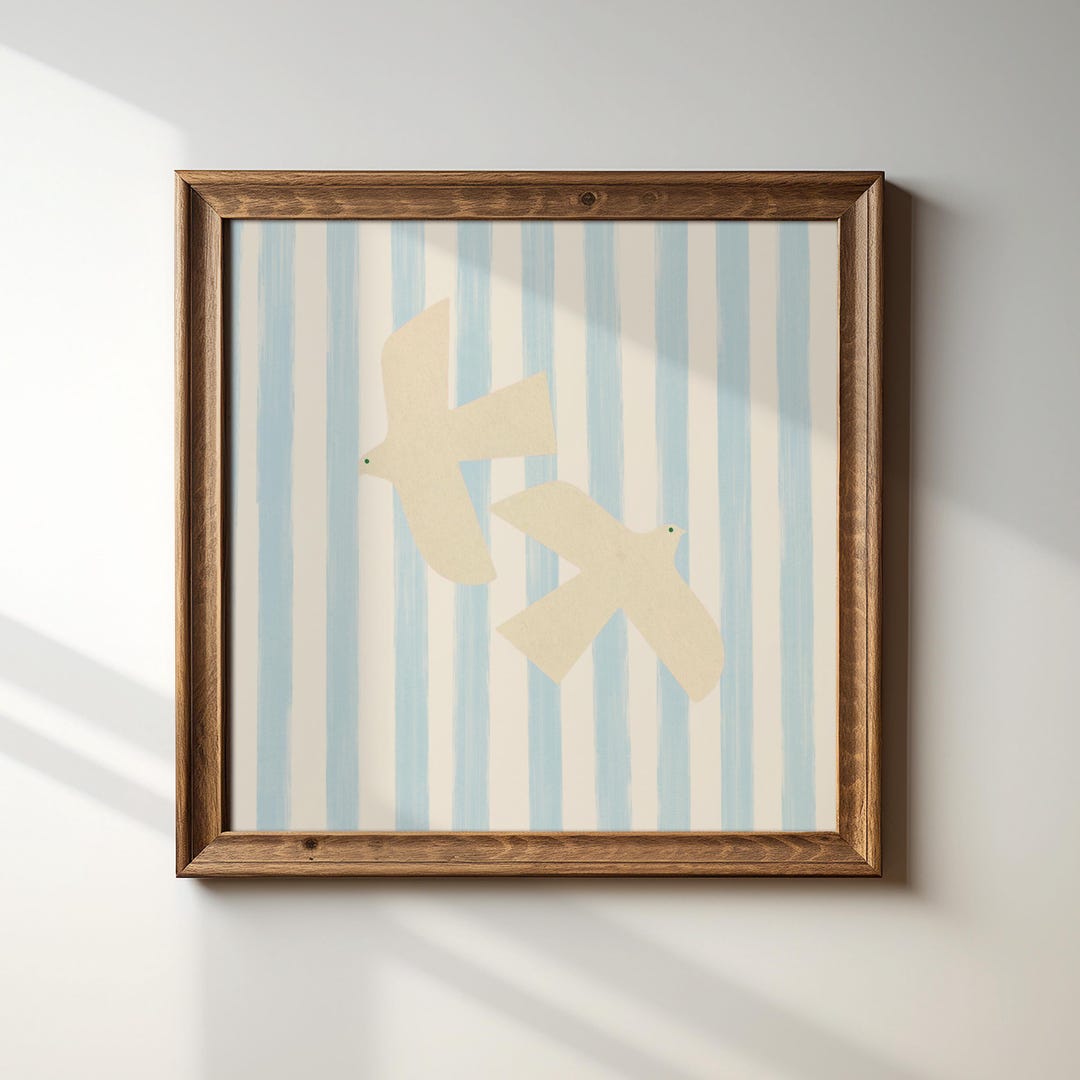 Blue Striped Dove Print, INSTANT Digital Downloadable Wall Art, Trendy ...