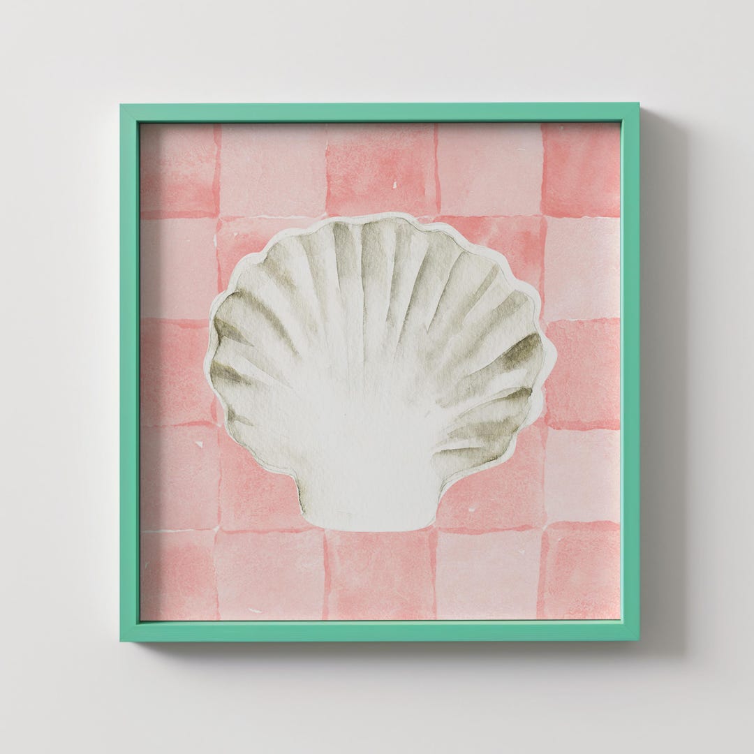 Deep Pink Checkered Shell Painting, Digital Downloadable Wall Art ...
