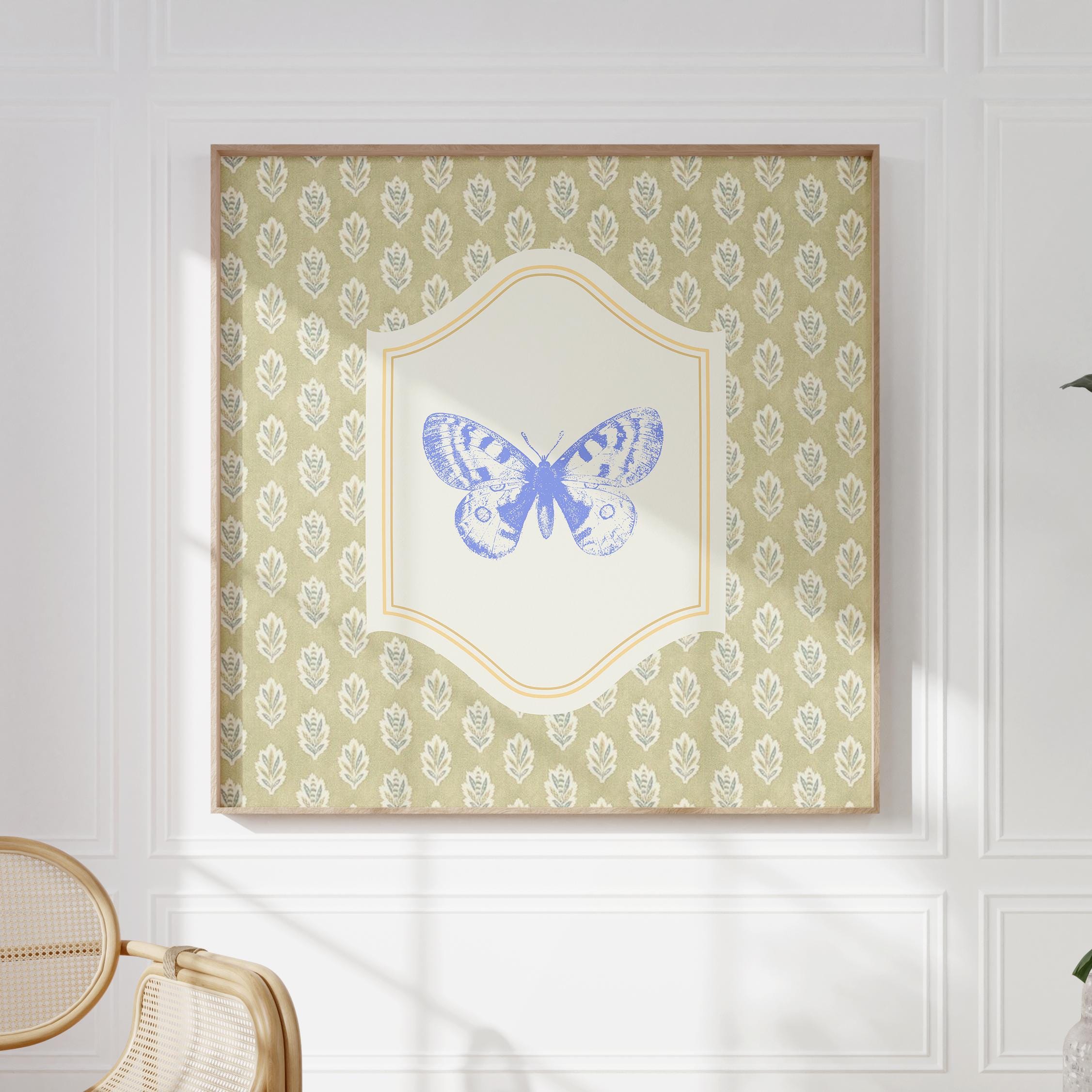 Victorian Butterfly Print: Blue Line Art, Square Wall Decor, Digital ...