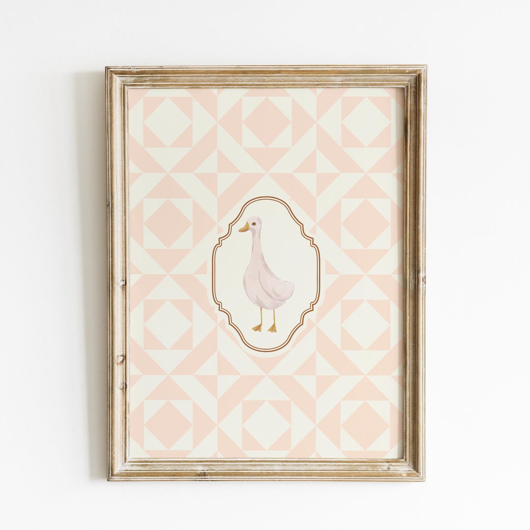 Blush Quilted Duck Art Print: Vintage Cottage Decor (digital Print ...