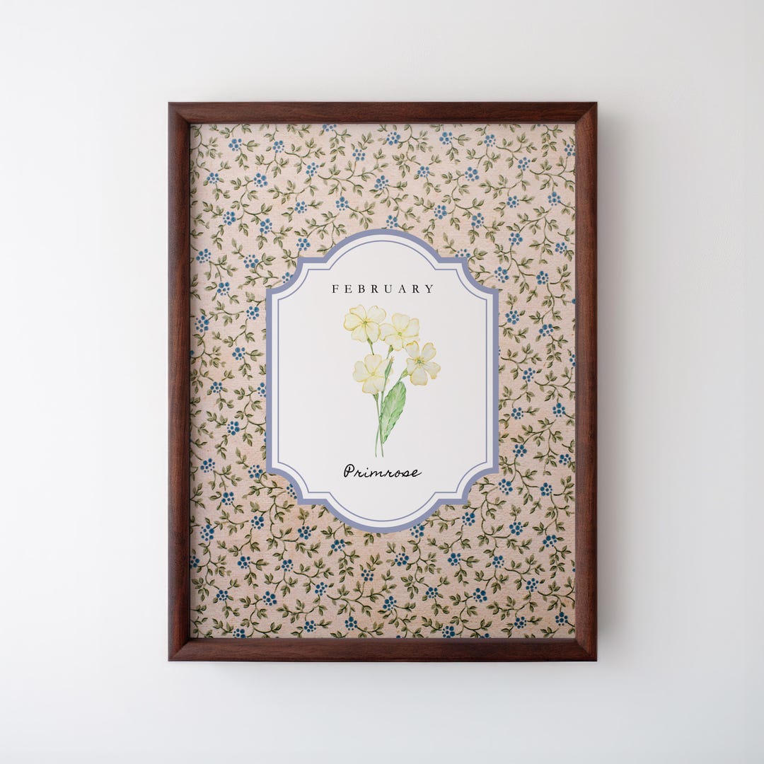February, Primrose, Birth Flower Illustration Prints, Digital ...