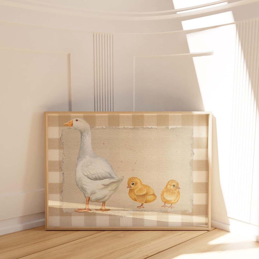 Brown Gingham Mother Goose Horizontal Print, Digital Downloadable Wall ...